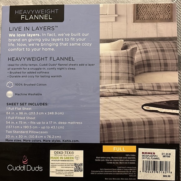 Cuddl Duds | Bedding | New Heavy Flannel Grey Plaid Sheet Set | Poshmark